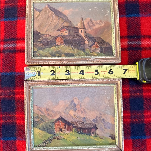 Vintage | Accents | Vintage Rustic Cabin Paintings With Mountains ...